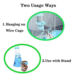 Small Animal Water Bottles 2 in 1 Free Standing Bottle with Stand and Food Bowl Cage Hanging Water Dispenser Suitable for Hamsters Bunny and other Small Pets Rodents (125ml/4.2oz, Blue)