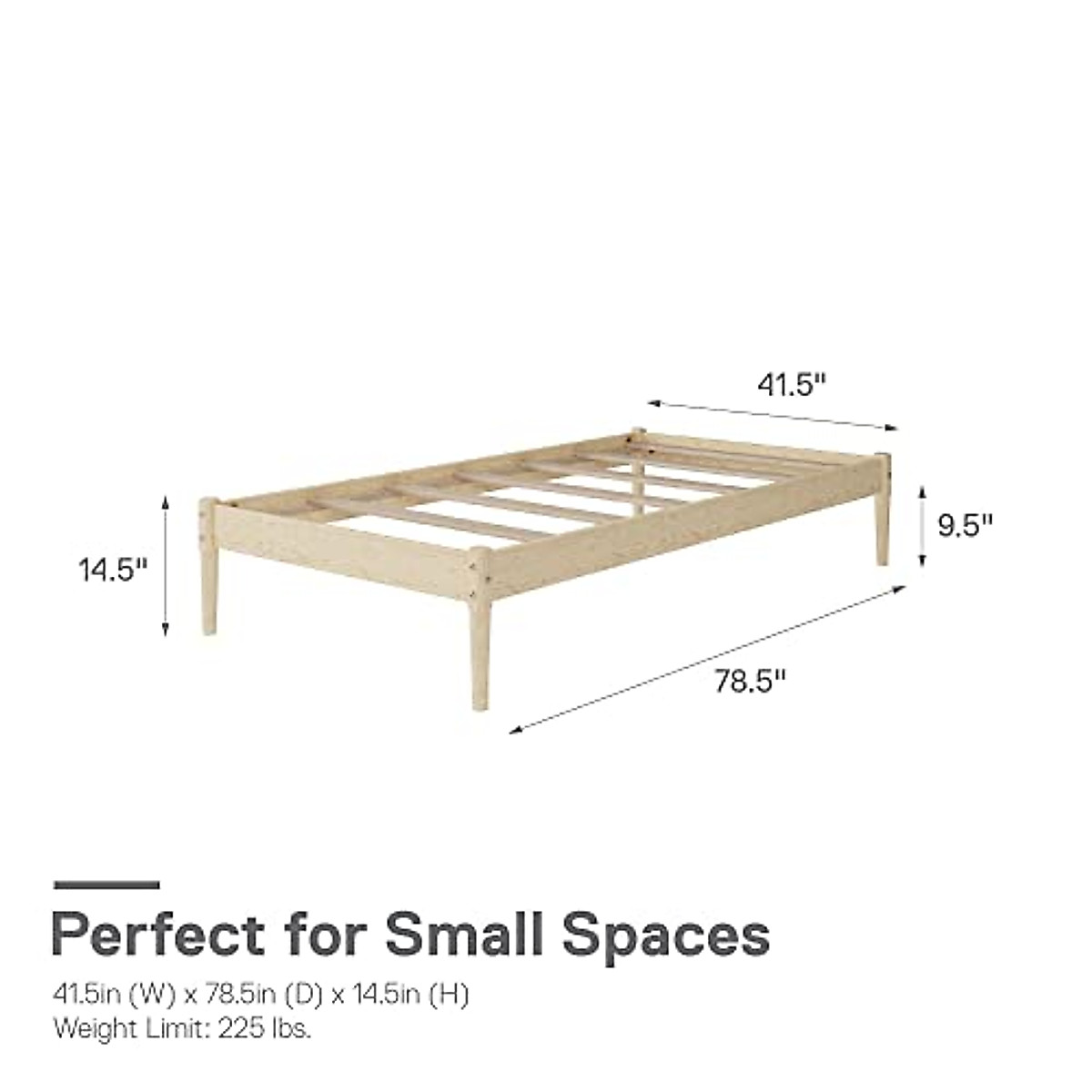 DHP Lorriana 14" Solid Pine Wood Platform Bed Frame, Twin Size, Natural