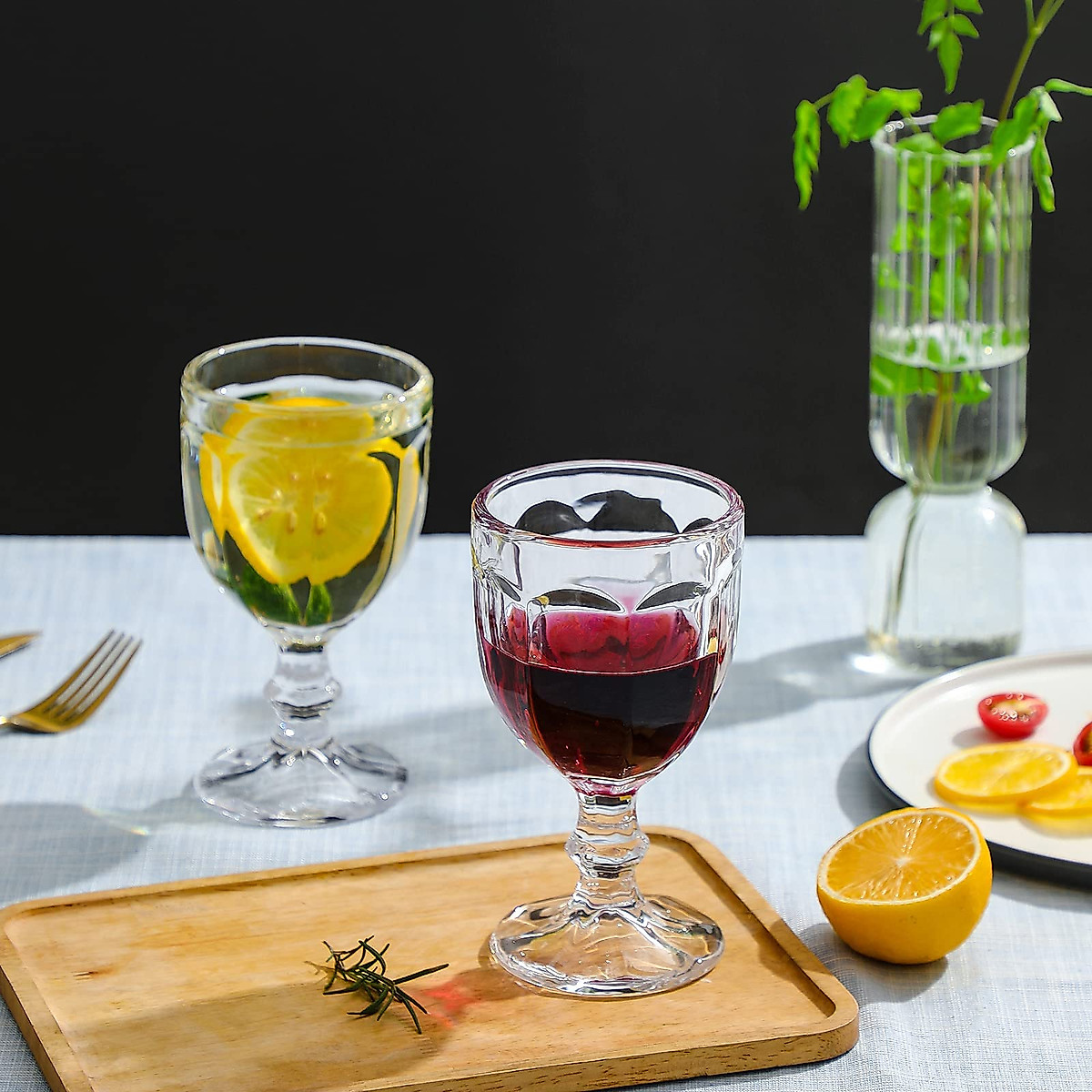 EVEREST GLOBAL Iced Tea Goblet Glasses Set of 6 10.2 oz Vintage Octagon Glassware for Beverage Stemmed Stemware Soda Juice Water Perfect for Party Bars Restaurants (Crystal Clear)