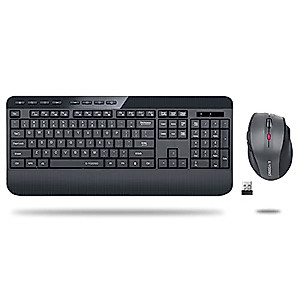 Wireless Keyboard and Mouse Combo, E-YOOSO 18 Months Battery Life Cordless Keyboard, 2.4G Full-Sized Ergonomic Keyboard with Wrist Rest, 3-Level DPI Mouse, Black Quiet Keyboard for Computer, Mac, PC