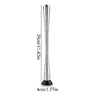 Long Handle Stainless Steel 29cm/11.42in Muddler Bar Tool Cocktail Muddler Mojito Fruit Mixer DIY Drink Wine Barware Tool, Silver