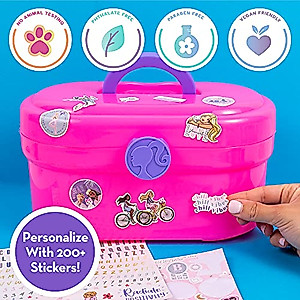 Barbie Cosmetic Case by Horizon Group USA, DIY Beauty Kit for an at-Home Spa Day, Create Your Own Face Sheet Masks, Nail Art & Body Glitter, Includes Reusable Storage Case with Removable Tray