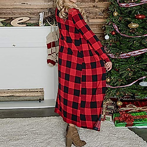 NEARTIME Women's Long Sleeve Waterfall Lightweight Plaid Cardigan Boho Kimono Cover Up Casual Outwear