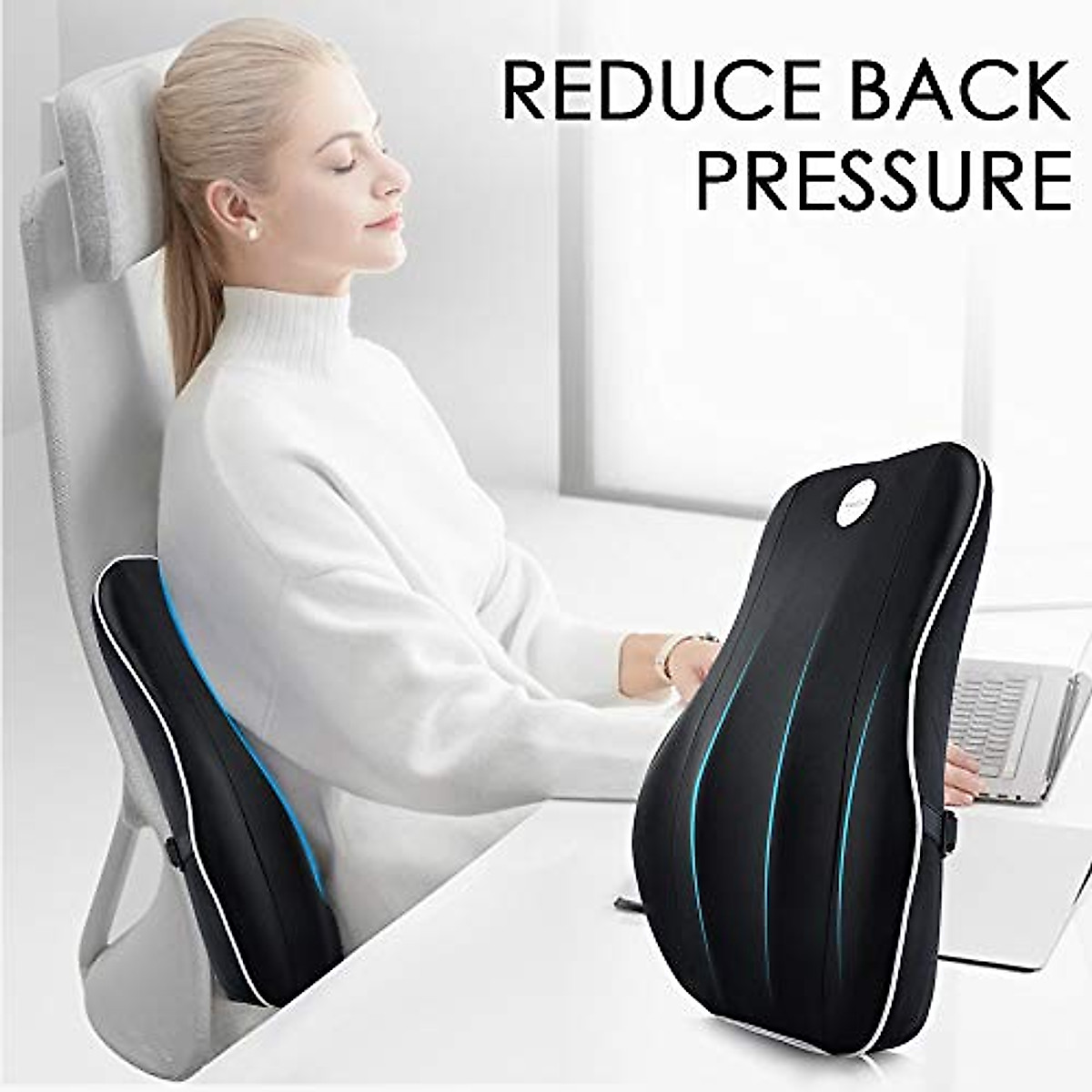 Villsure Lumbar Support Pillow, Memory Foam Back Cushion for Lower Back Pain Relief with Adjustable Elastic Belt, Ergonomic Lumbar Pillow with Breathable Cover for Office Chair/Car Seat/Wheelchair