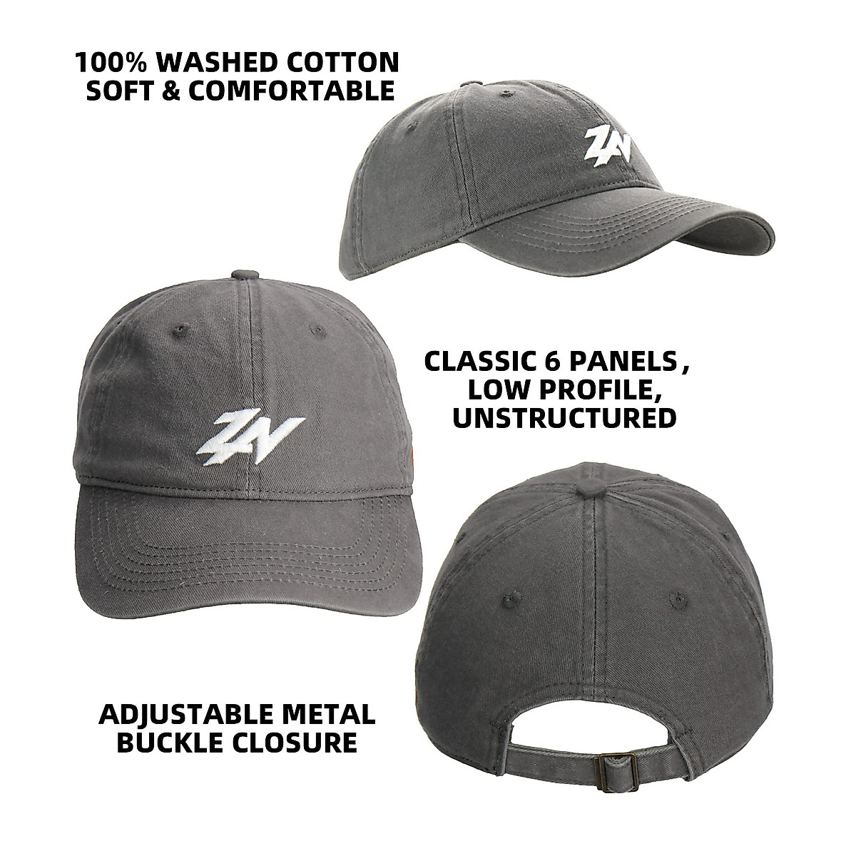 Unisex Vintage Washed Twill Cotton Baseball Cap Soft Unstructured Adjustable Dad Hat (Dark Grey)