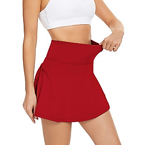 Century Star Women? Pleated Tennis Skirts with Pockets Shorts Flared High Waisted Sports Mini A Line Athletic Golf Running Skirts 03 Red Medium