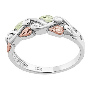 Grape Leaf and Vine Design Band, Sterling Silver, 12k Rose and Green Gold Black Hills Gold Motif, Size 6