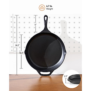 DARTMOOR Pre-Seasoned Cast Iron Skillet, 12 in Cast Iron Frying Pan with Handle, Protective Covers, & Pour Spouts, Safe Grill Cookware with Non-Stick Surface, Cast Iron Pan for Indoor & Outdoor Use