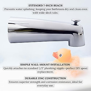 Westbrass 7" Diverter Tub Spout, Polished Chrome, E507D-1F-26