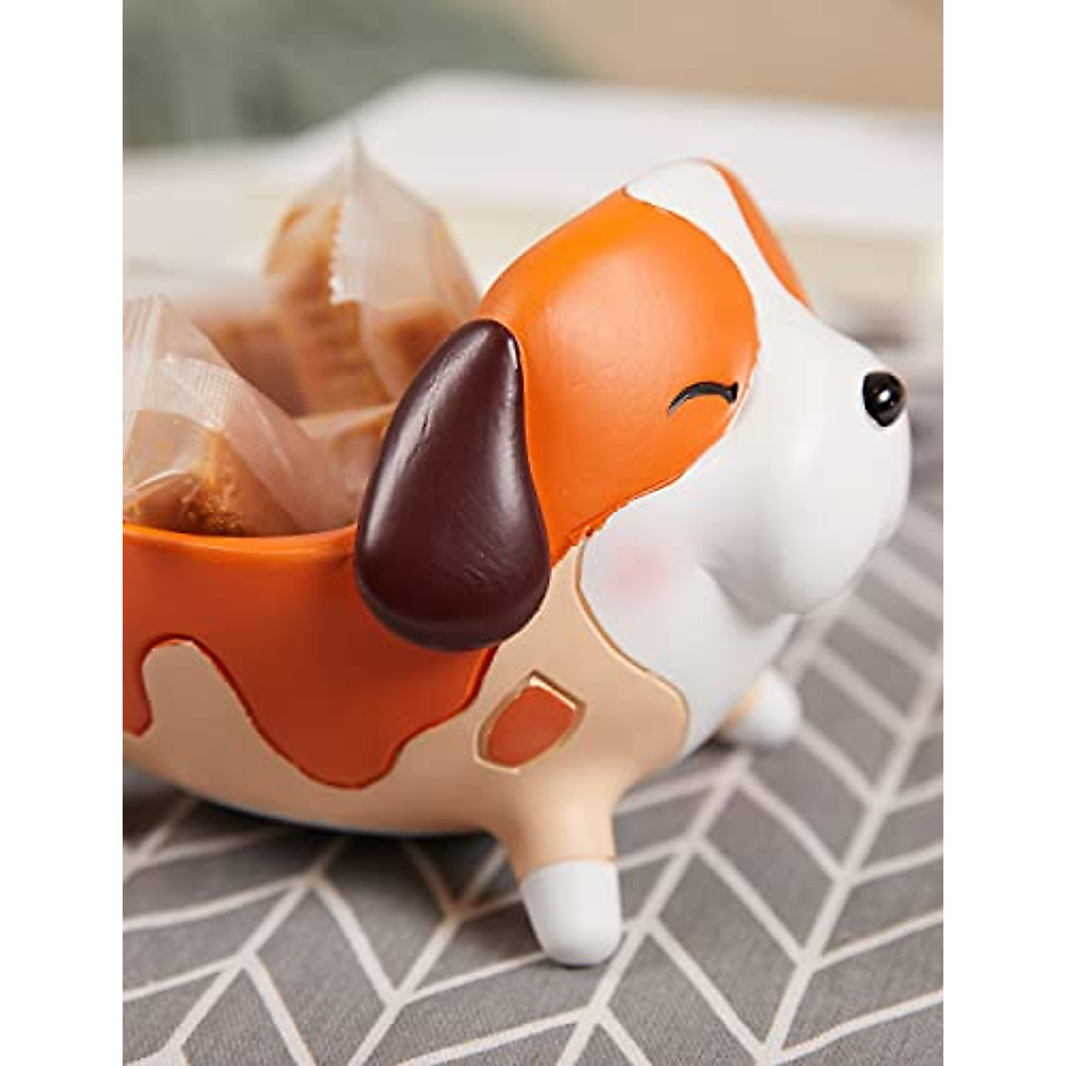 SEINHIJO Dog Candy Dish Cookie Plates Nuts Bowl Jewelry Tray Animal Arts Statue Sculpture Polyresin Figurine 6.7 inch