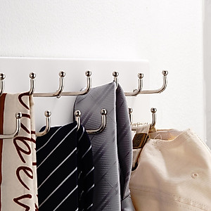 Treehouse Belt Organizer Rack, Holds Over 28 Large Belts, Sturdy Metal & Solid Wood Storage Holder for Closet, Versatile, Wall Mounted Belt & Tie Display Hanger for Bedroom - (White) 16''L x4.25''H