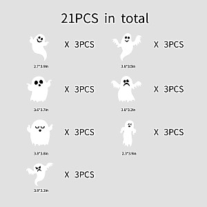 Halloween Ghost Wall Decor 21 Pcs 3D Cute Ghost Stickers Halloween Decorations Reusable Self-Adhesive White Ghost Wall Decals Halloween Party Supplies for Gothic Home Window Door Wall Room Decor