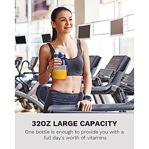 Portable Blender, 32 oz Portable Blender for Smoothies, Small Personal Blender with 10 Blades, Smoothie Blender with Travel Lid and Straw, Portable Juicer Blender for Travel, Sports (Blue)