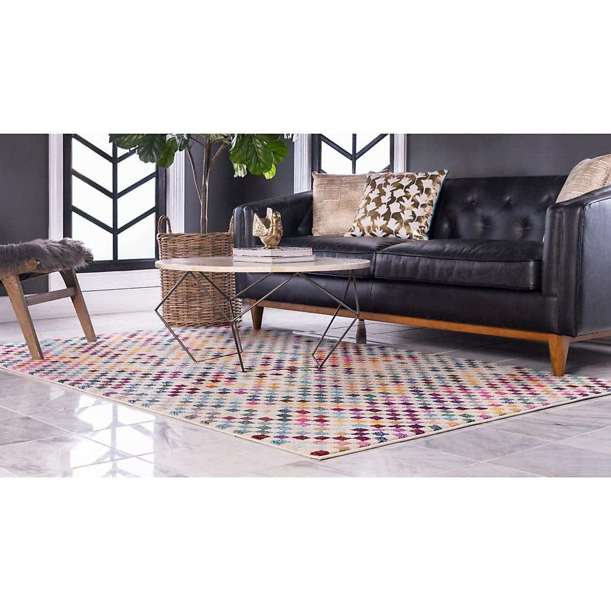 Unique Loom Chromatic Collection Modern Geometric & Vibrant Abstract Area Rug for Any Home Décor, 9 ft x 12 ft, Multi/Beige