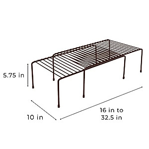 Smart Design Expandable Storage Rack - Scratch Resistant Feet - Metal Wire - Kitchen Counter, Bathroom Medicine Organizer, Dish, Plate Display Shelf, Spice Pantry, Cupboard Riser - 16 x 32.5 - Bronze