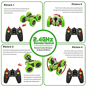 ORRENTE Remote Control Car, RC Cars Stunt Car Toy, 4WD 2.4Ghz Double Sided 360° Rotating RC Car with Headlights, Kids Xmas Toy Cars for Boys/Girls (Green)