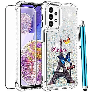 CAIYUNL for Galaxy A23 5G Phone Case with Screen Protector,Samsung Galaxy A23 5G Case,Women Girls Cute Glitter Bling Flowing Liquid Quicksand Soft TPU Shockproof Cover for Samsung Galaxy A23 5G-Sliver