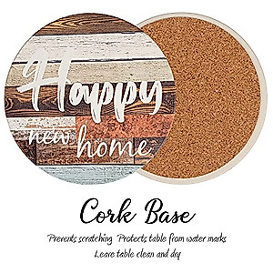 Homotte Coasters for Drinks Absorbent Set of 6, Farmhouse Style Coaster for Coffee Table with Holder and Cork Base, Suitable for Home Decor Bar Housewarming