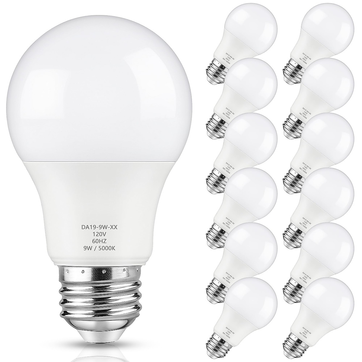 Maylaywood A19 LED Light Bulb Dimmable, 60 Watt Equivalent LED Bulbs, Daylight White 5000K, 900 Lumen, E26 Base, 9W Bright White Light Bulb, 12-Pack