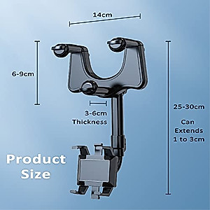 Liangxiang Car Rearview Mirror Phone Holder, 360 Degree Rotatable and Retractable Car Phone Holder for All Car Rearview Mirror Phone Mount Clips Mobile Phone Stands Universal Smartphone Cradle