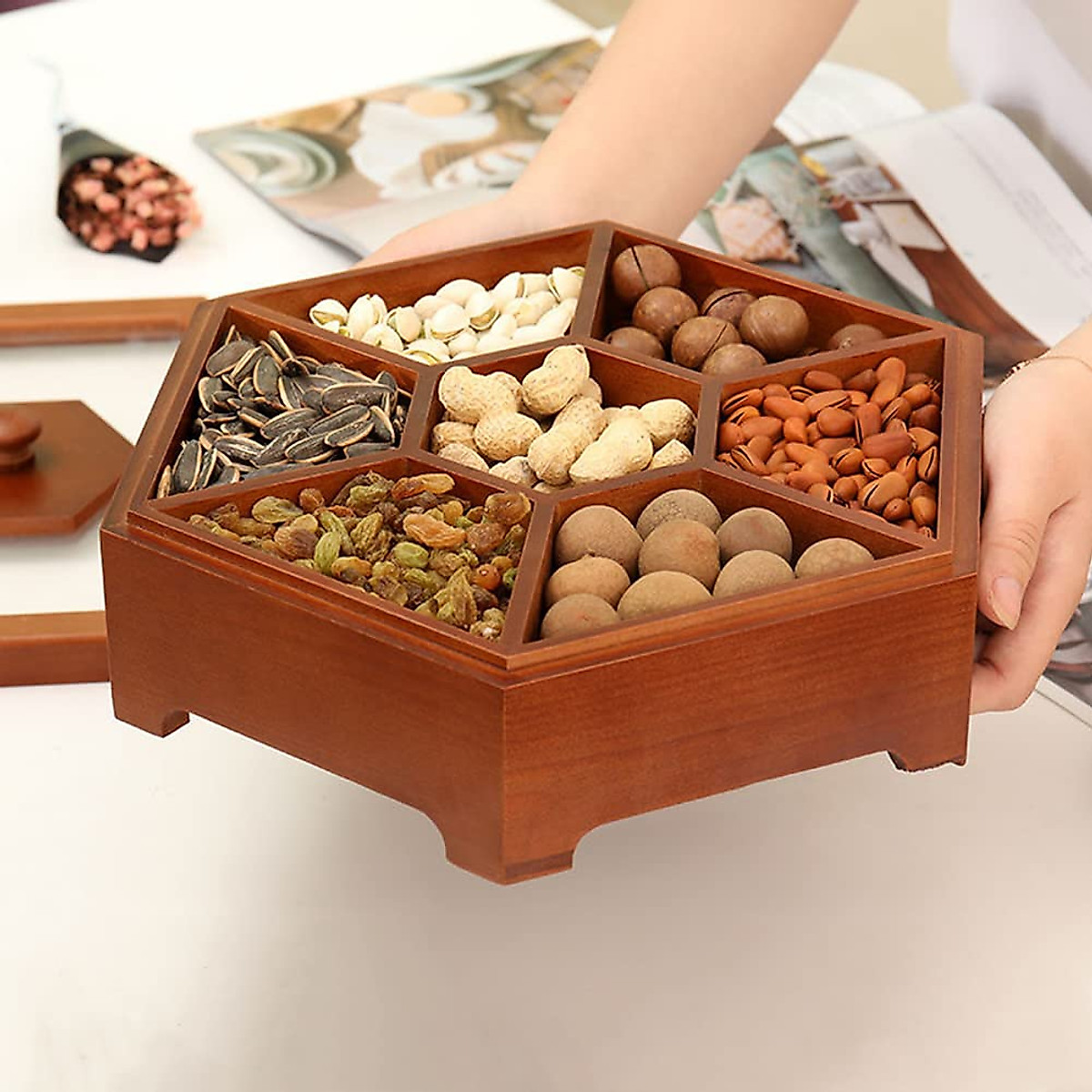 Homoyoyo 1pc Nut Compartment Box Tray Candy Dish Food Containers with Lids Food Serve Plate Candy Serve Holder Candy Serve Plate Fruit Serve Plate Candy Container Grid Storage Box Glass