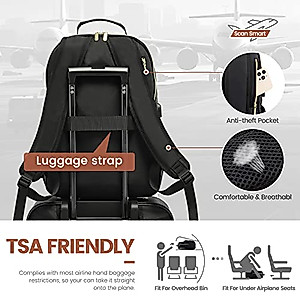 LOVEVOOK Laptop Backpack for Women 17.3 inch,Cute Womens Travel Backpack Purse,Professional Laptop Computer Bag,Waterproof Work Business College Teacher Bags Carry on Backpack with USB Port,Black