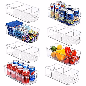 [ 4 Pack ] 12 Inch Non-Skid Turntable Lazy Susan Organizers + 8 Pack, Stackable Clear Bins with Removable Dividers - Plastic Refrigerator Organizer Bins - Food Snack, Pantry Organization and Storage