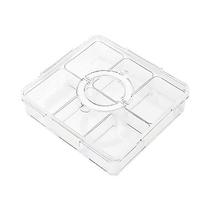ＫＬＫＣＭＳ Snack Container Divided Food Storage Container Clear 6 Grids with Handle Lid, Divided Seasoning Box, Dried Fruit Plate for nuts Cookies