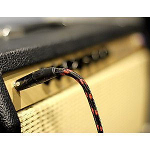 KLIQ Guitar Instrument Cable, 10 Ft - Custom Series with Premium Rean-Neutrik 1/4" Straight to Right Angle Gold Plugs, Black/Red Tweed