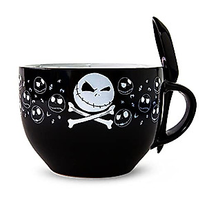 Disney The Nightmare Before Christmas Cross Bones Ceramic Soup Mug Bowl With Spoon | Holds 24 Ounces