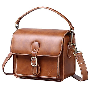 Cwatcun Camera Shoulder Bag Compact Camera Case Waterproof Retro Compatible for Canon Nikon Sony SLR DSLR Mirrorless Camera and Lens Brown, Small