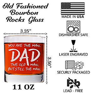 CARVELITA Dad, The Man, The Old Man Funny 11oz Whiskey Glass, Best Father's Day Gifts For Dad, Unique Gag Gift Idea For Him From Daughter, Son, Wife, Kids, Cool Birthday Present For Men, Guys, Fun