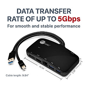 SIIG Mini DisplayPort Thunderbolt 2 1080p Video Dock/Docking Station - 1080p HDMI or DisplayPort (DP) - USB 3.0 and Gb Ethernet Adapter Hub for MacBook, Surface Pro 2/3/4/5 and Laptop(JU-H30412-S1),Black