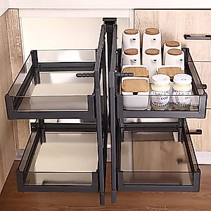 ZHIRCEKE Soft-Close Blind Corner Cabinet Pull Out Basket - 4 Shelf Slide Out Cabinet Organizer for Kitchen Blind Base Corner Cabinets,Open Left