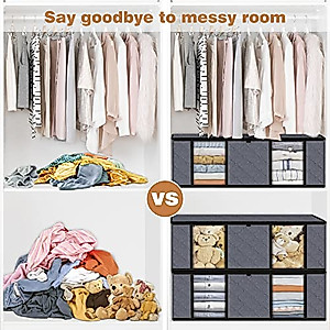 HomeHacks Storage Clothing Storage Bags, Storage Box Clothes Organizer with Clear Windows, Sturdy Handles Clothing Storage for Cloth, Toy, Bedding Storage, 3-Pack, Grey