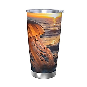 NHJKLWQSZ Jellyfish 20oz Stainless Steel Tumbler With Lid And Straw, Double Wall Vacuum Insulated Coffee Mug Travel Cups Leak-Proof Lid For Hot And Cold Drinks, Metal Straws And Brush