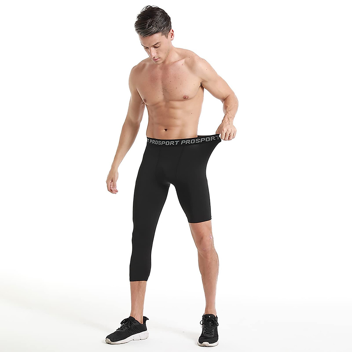 Hotfiary 2 Pack Men’s Compression Pants 3/4 One Leg Compression Tights Athletic Base Layer for Running Basketball Sports