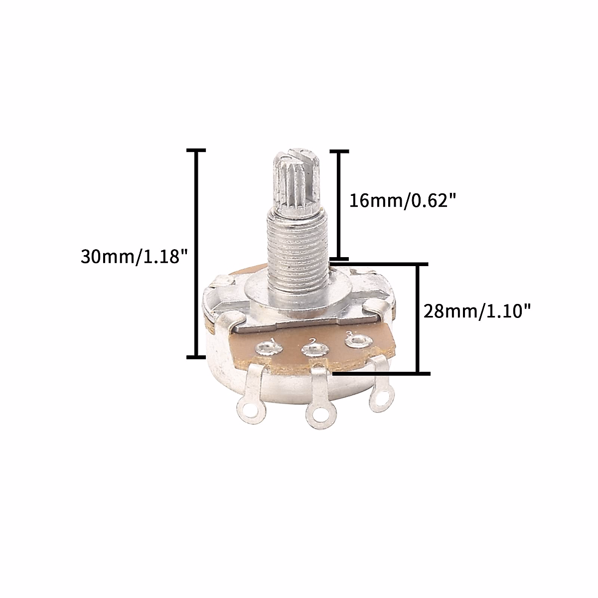 Full Size B250k Electric Guitar Potentiometer Bass Volume Pots Tone Long Split Shaft 18mm Pack of 5