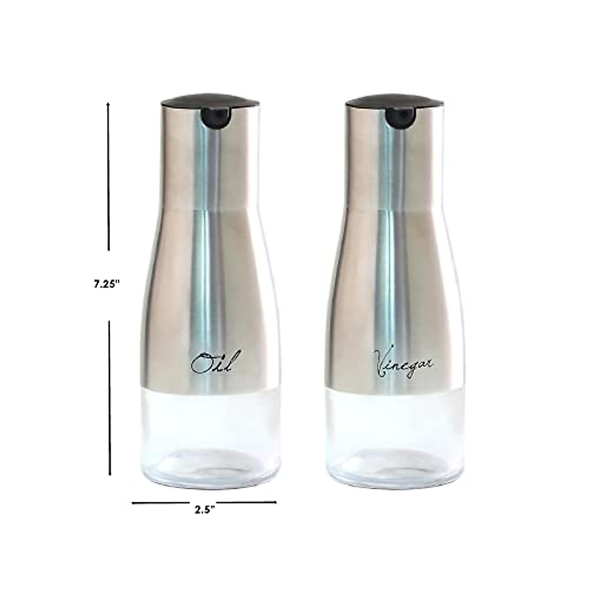 Home Basics 8.5 oz See-Through Glass Base, Silver Oil and Vinegar Jar Set