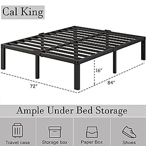 LIJQCI 16 Inch California King Bed Frame 3000 lbs Heavy Duty Metal Platform Bed Frames Large Under Bed Storage Space Mattress Foundation No Box Spring Needed, Noise Free, Black