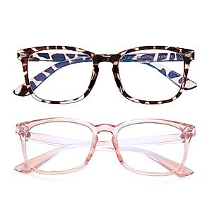 AZorb 2Pack Blue Light Blocking Glasses for Kids TR90 Unbreakable Computer Screen Glasses for Boys & Girls - 2 Pack(Transparent Pink+ Leopard)