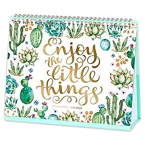 Desk Calendar 2023-2024 - Standing Flip 2023-2024 Desktop Calendar with Thick Paper, Jan 2023 - Jun 2024, 10" x 8.3",Memo Pages, Stand up Desk Calendar with Strong Twin-Wire Binding & Blank Blocks