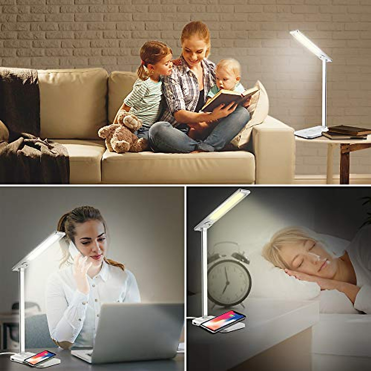 GSBLUNIE LED Desk Lamp with Wireless Charger,Dimmable Office Desk Lamp with USB Charging Port,Touch Control,3 Lighting Modes 6 Brightness Levels,Eye-Caring Table Lamp for Christmas Gift,Studying