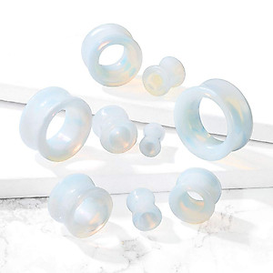 Pierced Owl Opalite Stone Double Flared Saddle Tunnels, Sold as a Pair (12mm (1/2"))