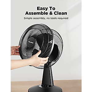 PELONIS Table Fan 12-Inch Oscillating Table Fan Small Portable Electric Plug-In Desk Fan 3-Speeds Adjustable Tilt Head for Bedroom and Office Black