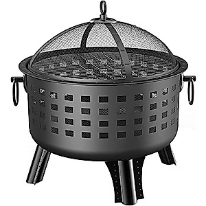 LEAYAN Garden Fire Pit Grill Bowl Grill Barbecue Rack Portable Fire Pit, Round Wood Burning Fire Pit, Fire Pit for Outdoor Garden Patio, for Outdoor Backyard Terrace Patio