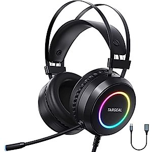 targeal USB Headset with Microphone for PC, PS5, PS4, Switch, Laptop, Tablet, Mobile Phone - 7.1 Surround Sound Wired Gamer Headphone with Noise Canceling Mic - 4 Modes RGB