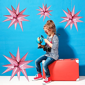 FUNTOOB Pink Star Balloons Metallic Star Foil Balloons Birthday Balloons Pink Star Cone Balloons Starburst Balloon Spike Balloons for Birthday Graduation Business Event Christmas Decorations (50Pcs)