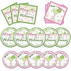 Margs and Matrimony Bachelorette Tableware, 60Pcs Margs and Matrimony Decor includes Margarita Plates and Margaritas And Matrimony Bachelorette Napkins, Mexican Fiesta Wedding Bridal Shower