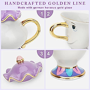 LEEPENK Mrs Potts Teapot Disney Beauty and Beast Teapot & Mug Mrs Potts and Chip Tea Set Ideal Gifts for Girl and Home Decorationl